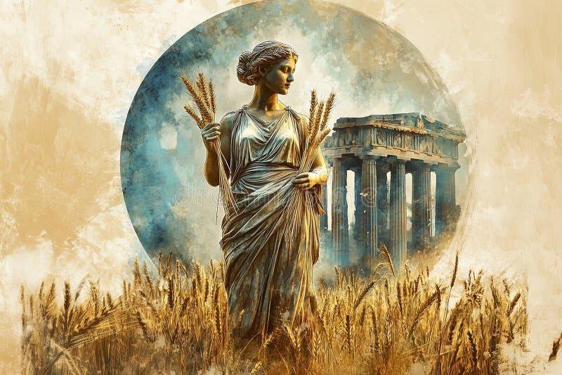 Greek Goddess Demeter in the Field Holding Ears of Wheat. Generative AI ...