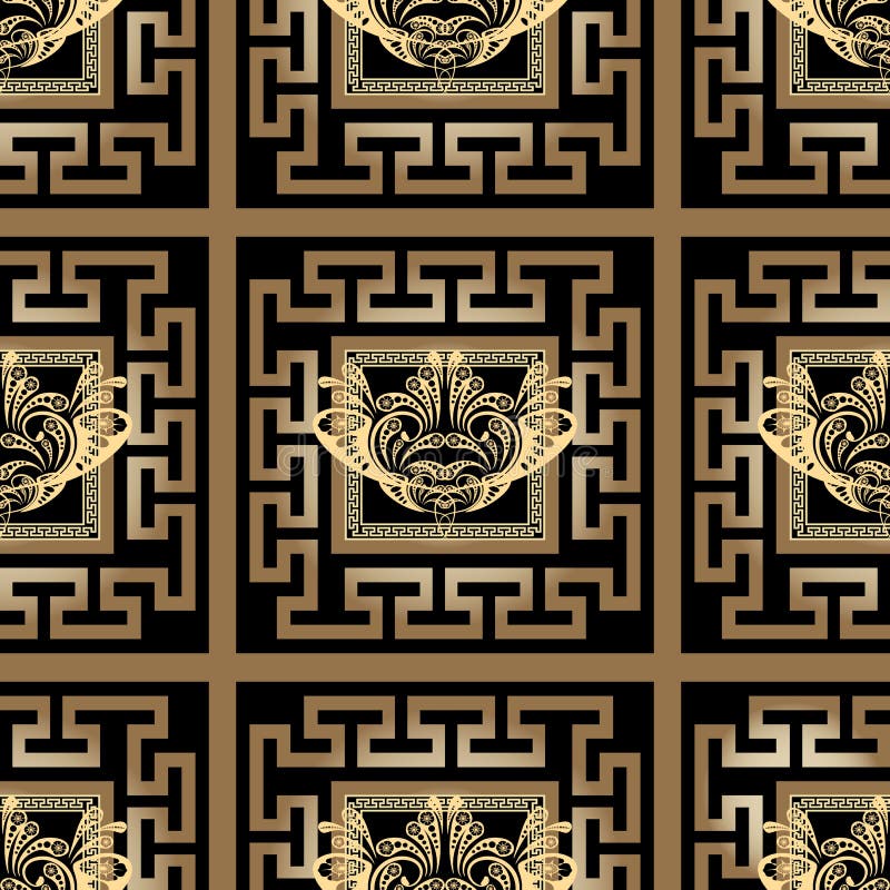 Greek Gold Checkered Ornamental Vector Seamless Pattern. Geometric ...