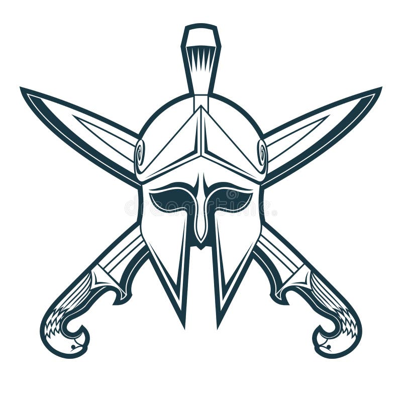 Spartan Helmet And Sword Drawing