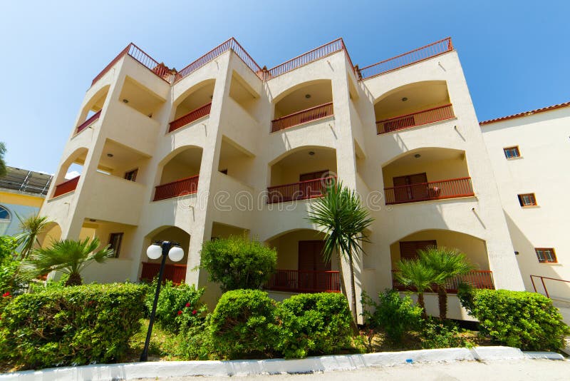 Greek hotel outdoor view stock photo. Image of aegean - 44181388