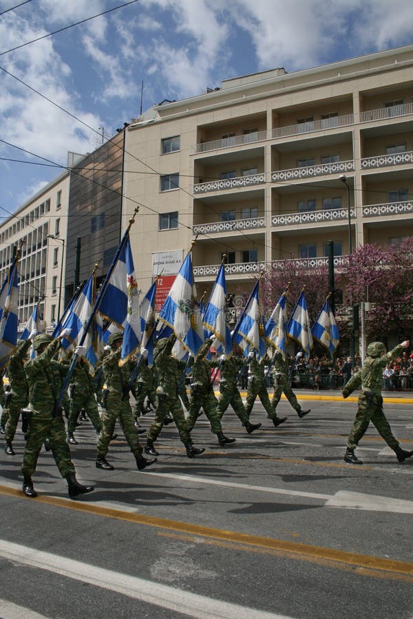 Greek Independence Day Parade - Army Flags Editorial Stock Image ...