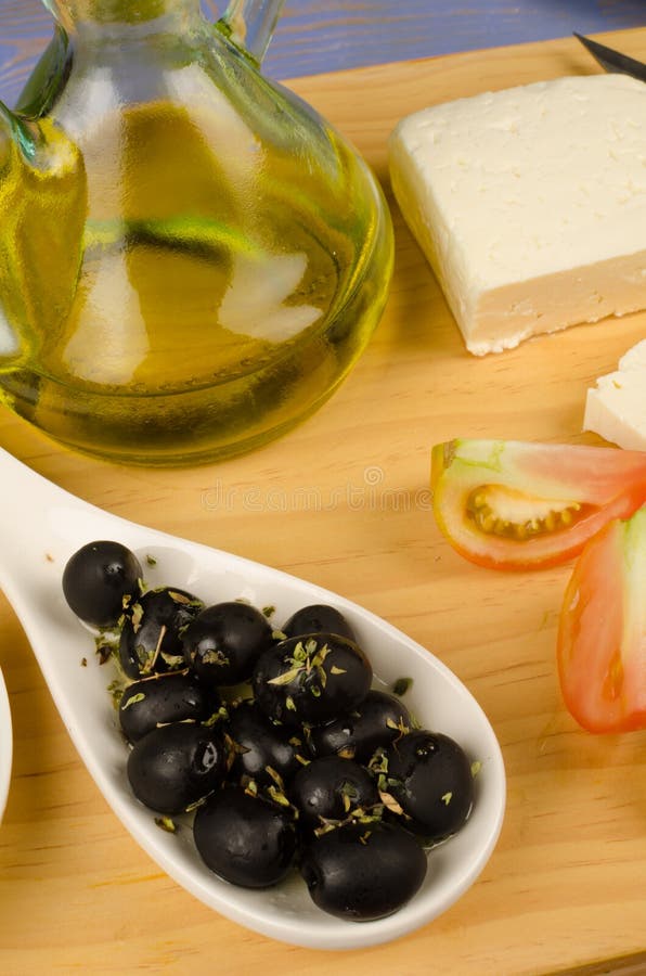 Greek Ingredients on Choping Board Stock Image - Image of vegetables ...