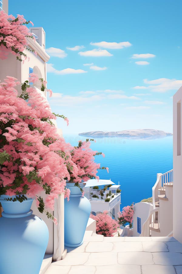 Greek Island Landscape Greek Landscape Background Stock Illustration ...