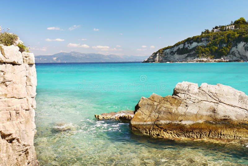 Greek Islands Coast, Blue Lagoon Stock Image - Image of corfu ...