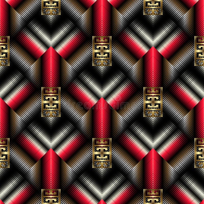 Greek Key Meander Striped 3d Seamless Pattern. Vector Geometric Stock ...