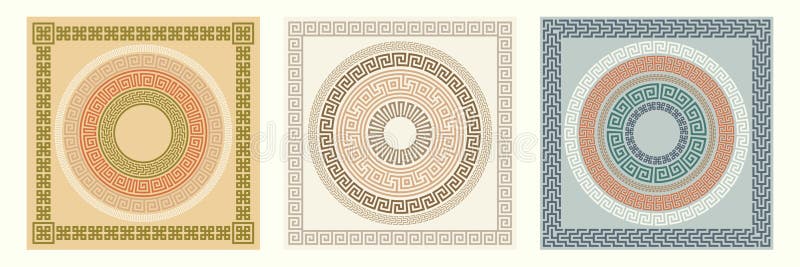 Greek Key Pattern, Square Ans Round Frames Collection. Decorative ...