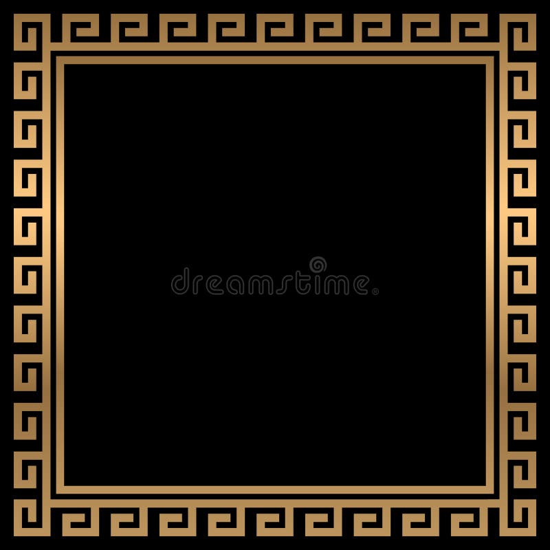 Abstract Greek Key Border. Elegant Gold Square Frame Patterns. Golden ...