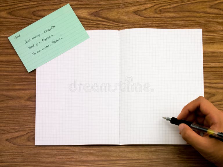Greek; Learning New Language Writing Words on the Notebook Stock Image ...