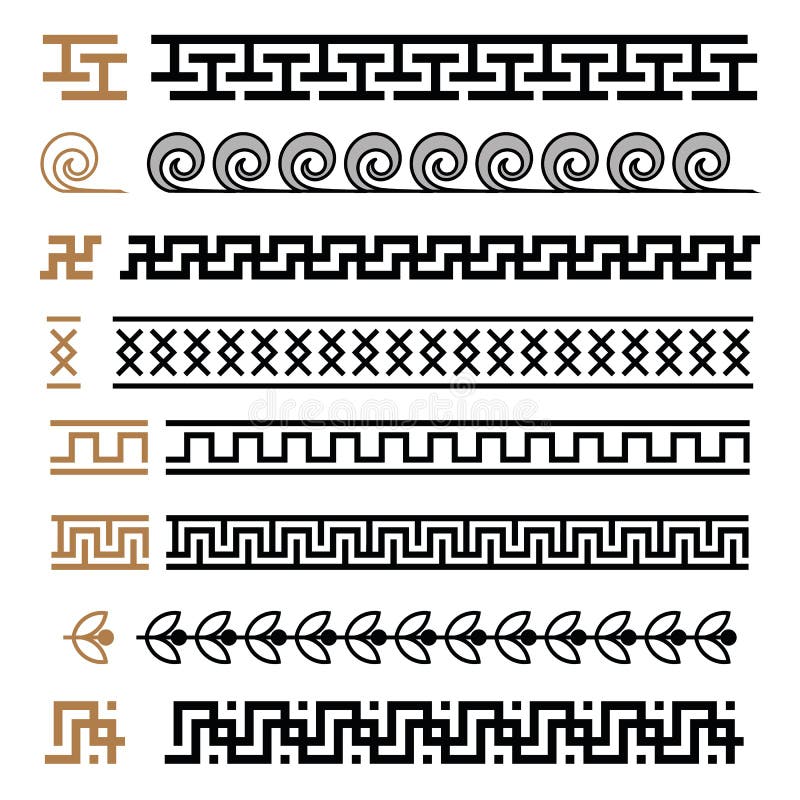 Greek Motives Vector Symbols Borders, Frames Set. Greek Key Elements ...