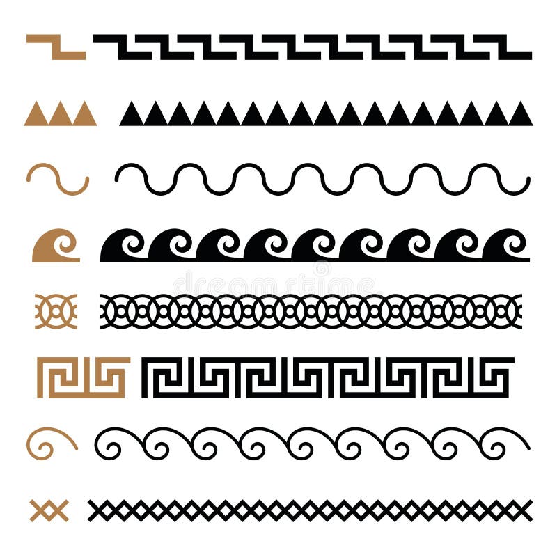 Greek Motives Vector Symbols Borders, Frames Set. Greek Key Elements ...