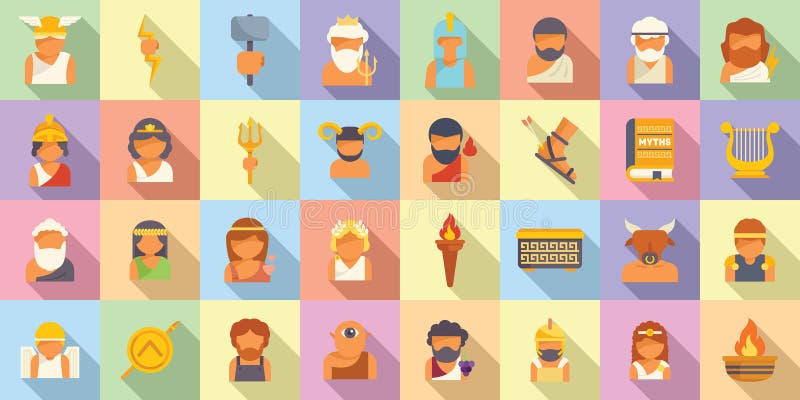 Greek Mythology Icons Set Flat Vector. Roman God Stock Vector ...