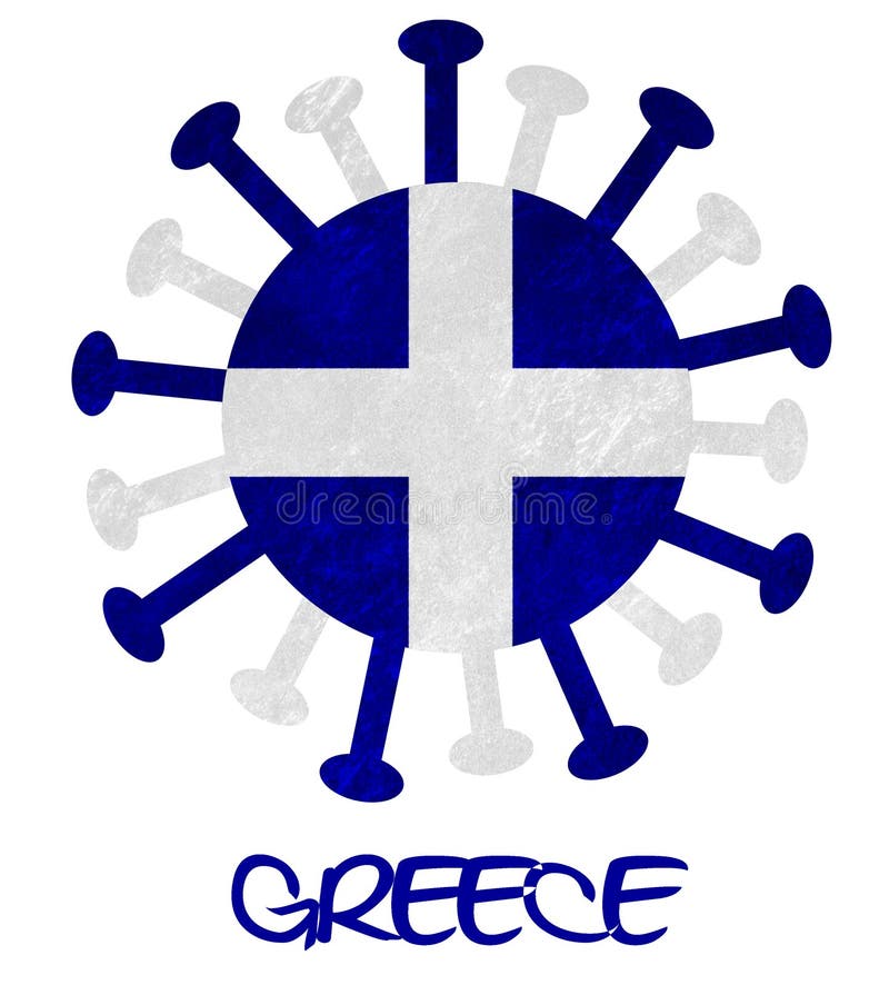 The Greek National Flag with Corona Virus or Bacteria Stock ...
