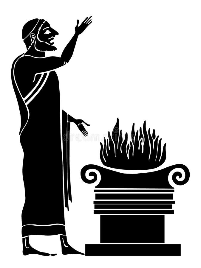 The Greek Near a Cup with Fire. Stock Illustration - Illustration of ...