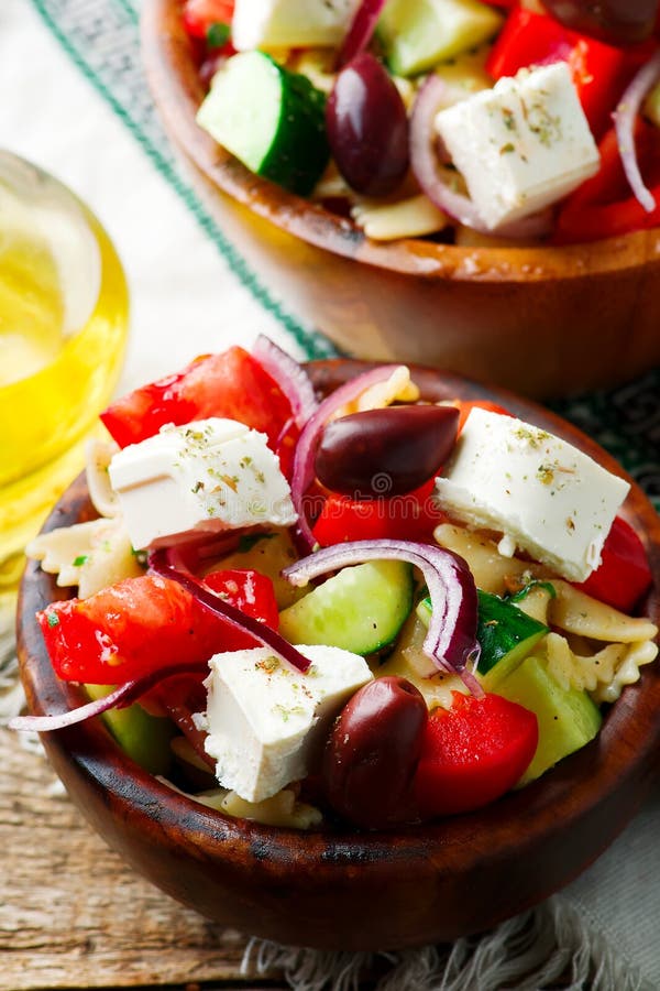 Greek Pasta Salad.style Rustic Stock Photo - Image of meal, cherry ...