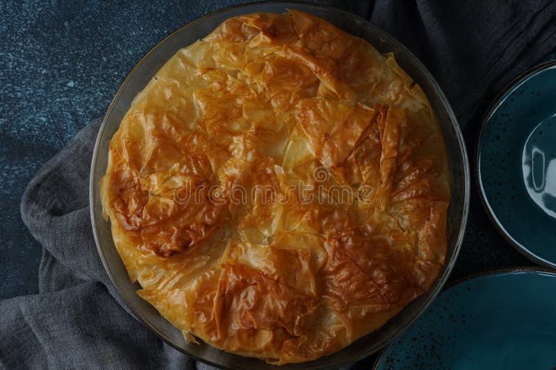 Greek Pie with Spinach and Salmon in Fillo Dough Stock Image - Image of ...