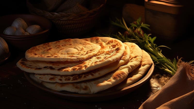 Greek Pita Bread or Flatbread in Exquisite Detail, with a Focus on ...