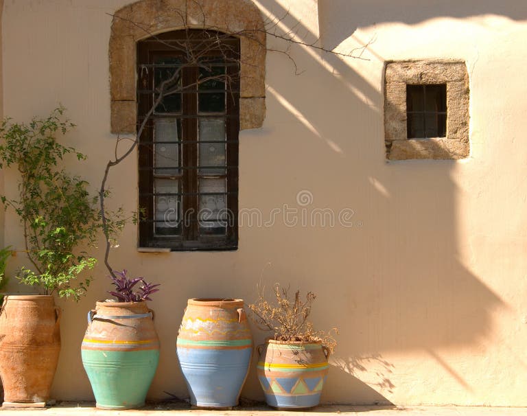 Greek pots stock photo. Image of green, windows, yellow - 35960