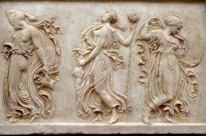 Bas-relief of Ancient Roman Gods and a Lion Head Stock Photo - Image of ...