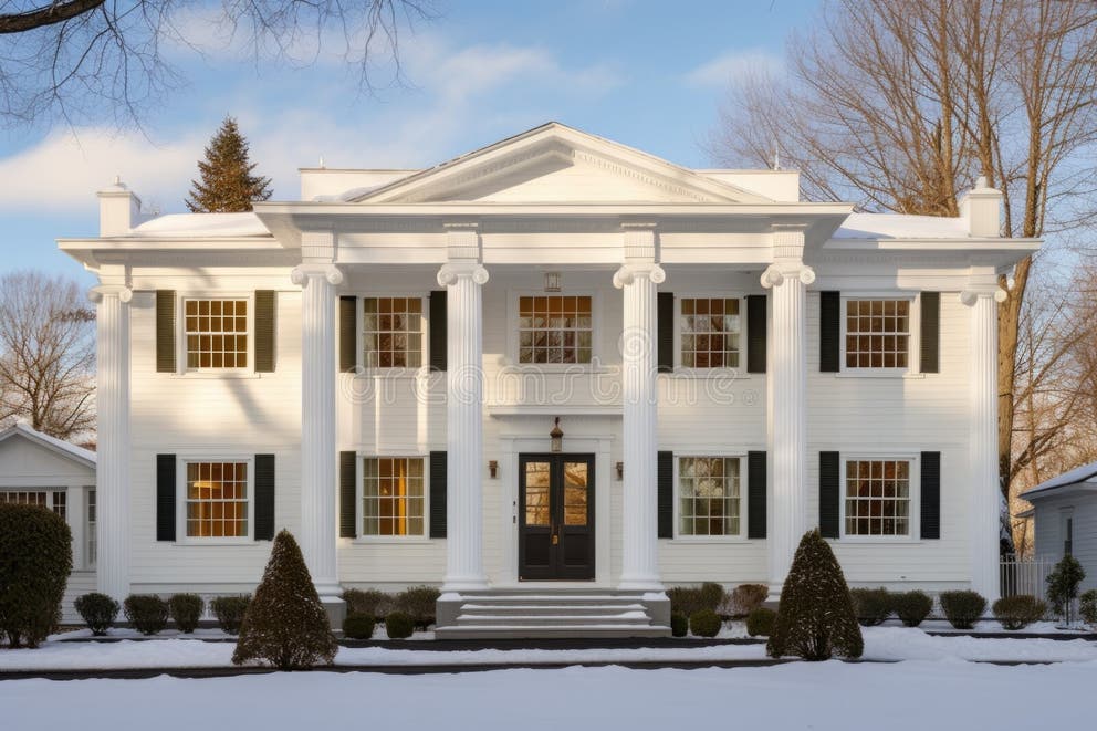 Greek Revival Home with Symmetrical Rectangular Windows Stock Image ...