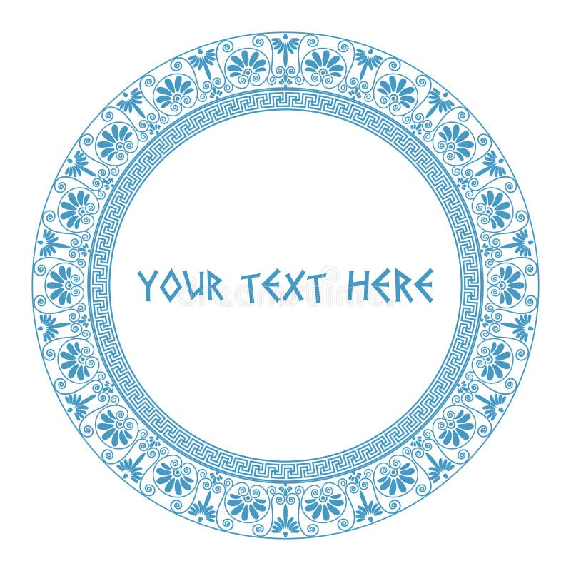 Greek Round Frame in Blue Color. Stock Vector - Illustration of circle ...