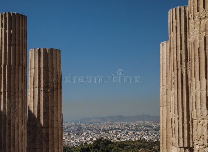 Greek Ruins Overlooking Athens in Greece Stock Image - Image of columns ...