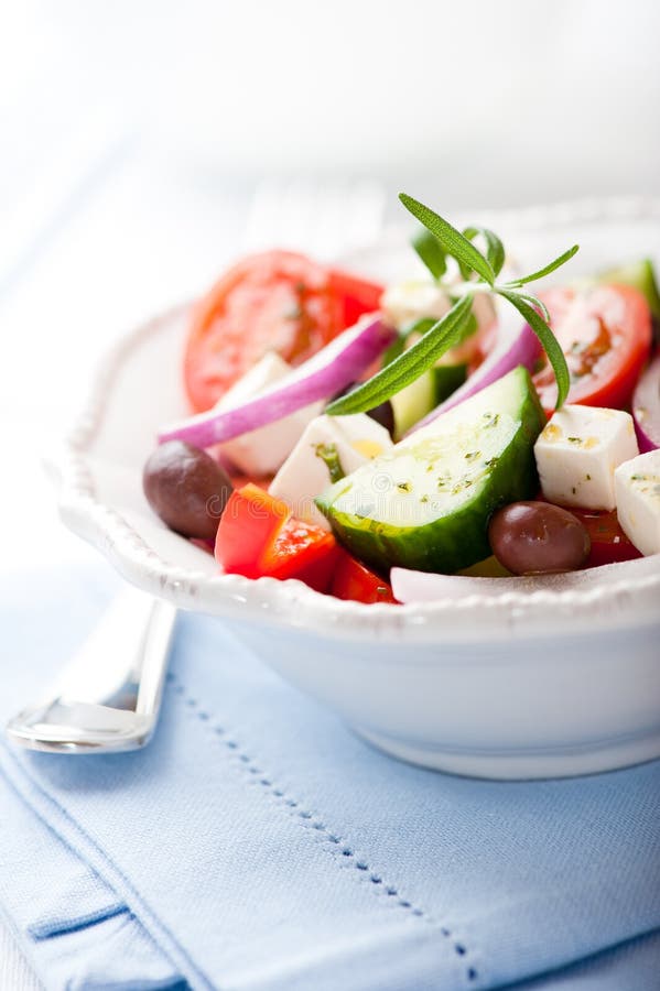 Greek Salad stock image. Image of fork, herbs, plate - 22491501