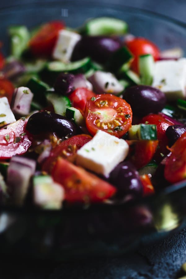 Greek Salad on Grey Surface Stock Photo - Image of bowl, feta: 219626120