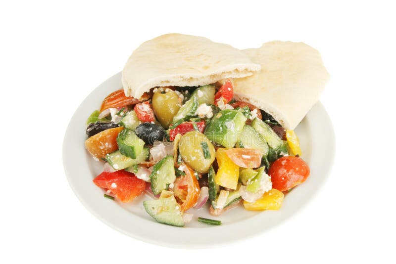 Greek Salad and Pitta Bread Closeup Stock Image - Image of pitta, cold ...