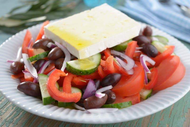 Greek salad stock photo. Image of meal, white, salad - 39960550