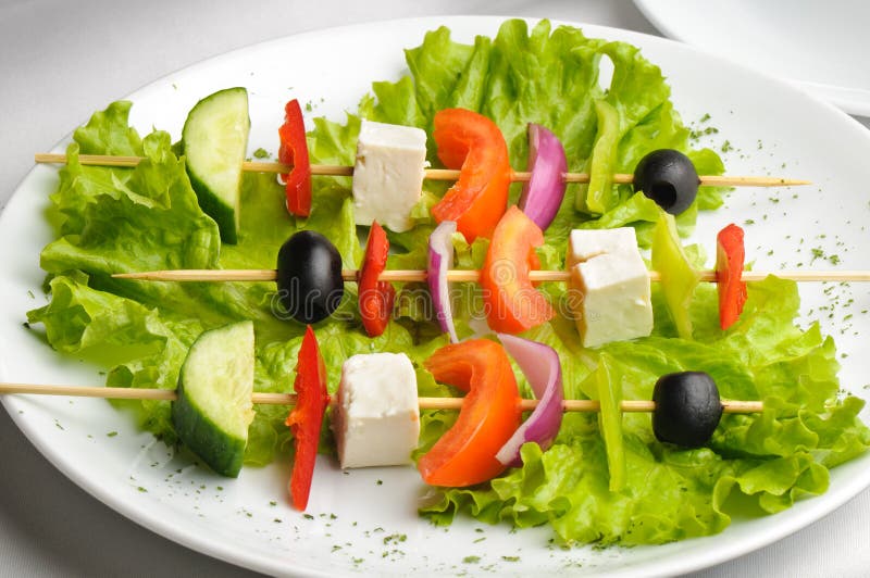 Greek salad on sticks stock photo. Image of healthy, meal - 7381640