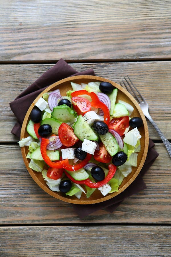 Greek salad top view stock photo. Image of cheese, salads - 56054418