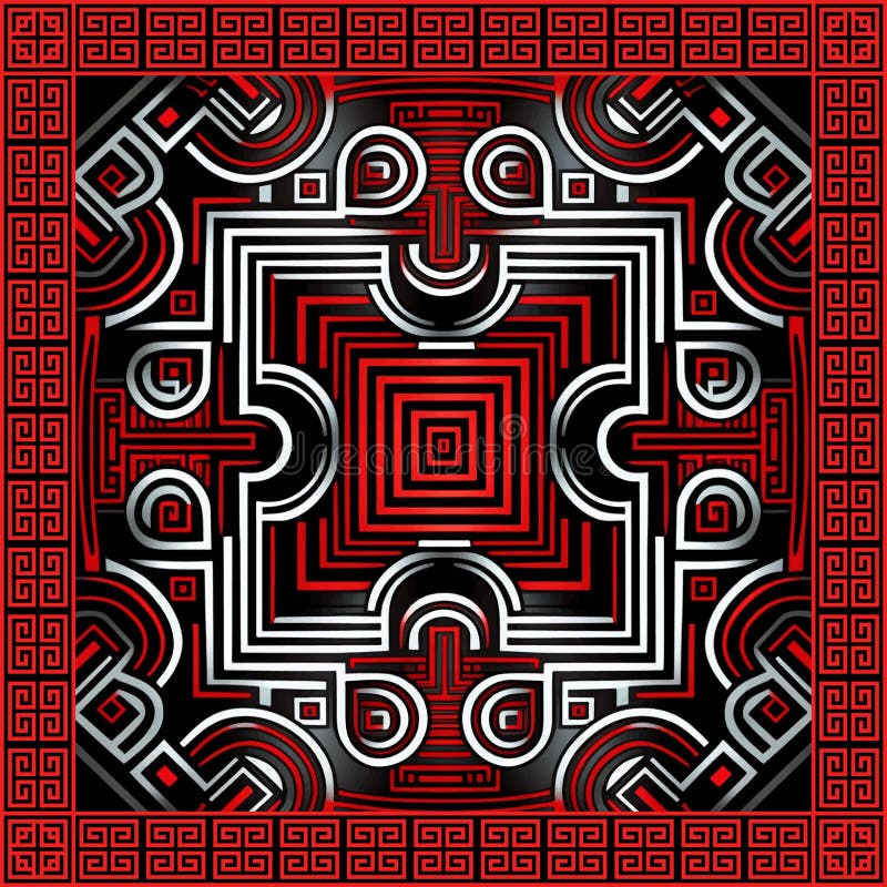 Greek Seamless Pattern with Square Frame. Black Red White Ornamental ...