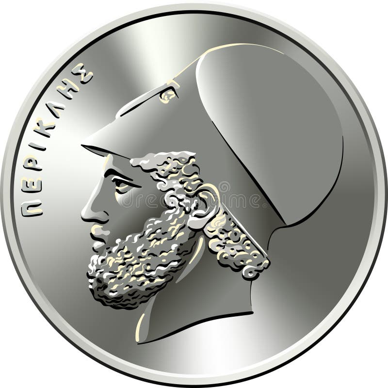 Greek Silver Coin 20 Drachmas with Pericles Stock Photo - Illustration ...