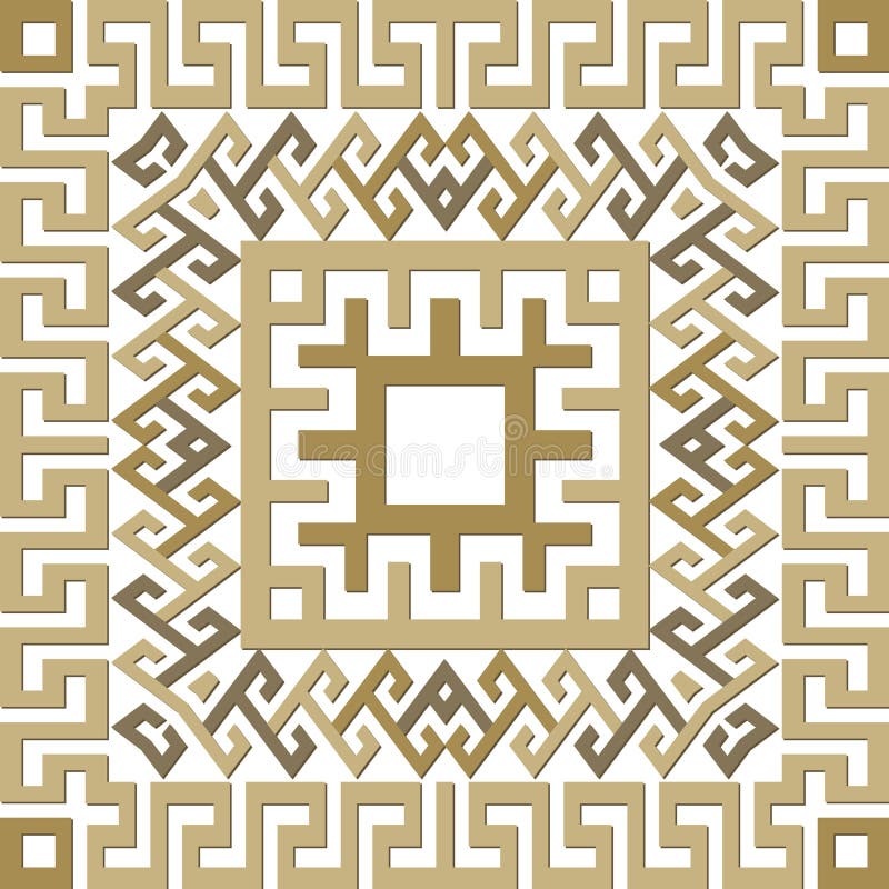 Greek Square Frames Seamless Pattern. Elegant Gold Ornaments on White ...