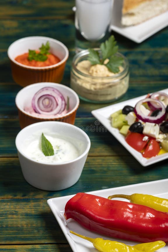 Greek starter on green stock image. Image of olive, nature - 217645491