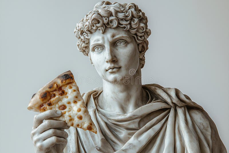 Greek Statue Eating Pizza. Ancient Statue Enjoying Delicious Slice of ... Greek Statue Eating Pizza. Ancient Statue Enjoying Delicious Slice of ...