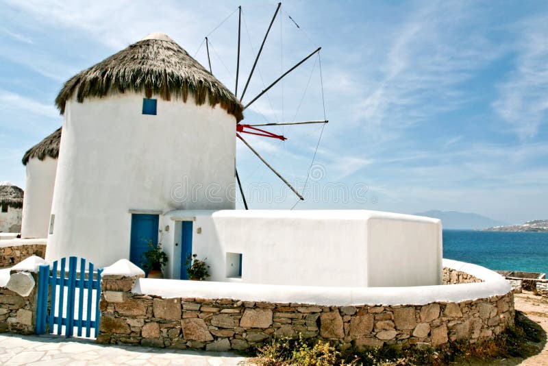 Greek styled windmill stock photo. Image of cobblestone - 15671748