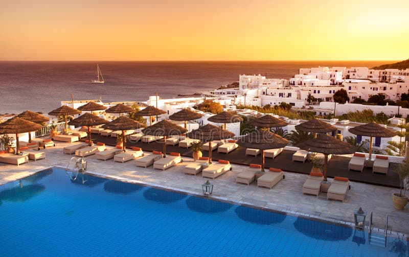 Greek Sunset stock photo. Image of umbrellas, yacht, travel - 25460736