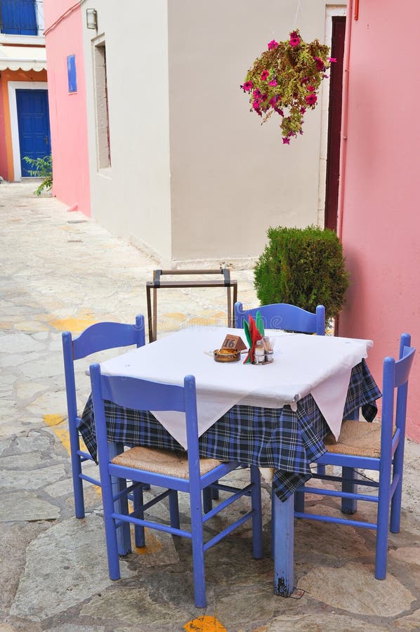 Terrace in the Greek Harbor Stock Image - Image of passenger, chairs ...