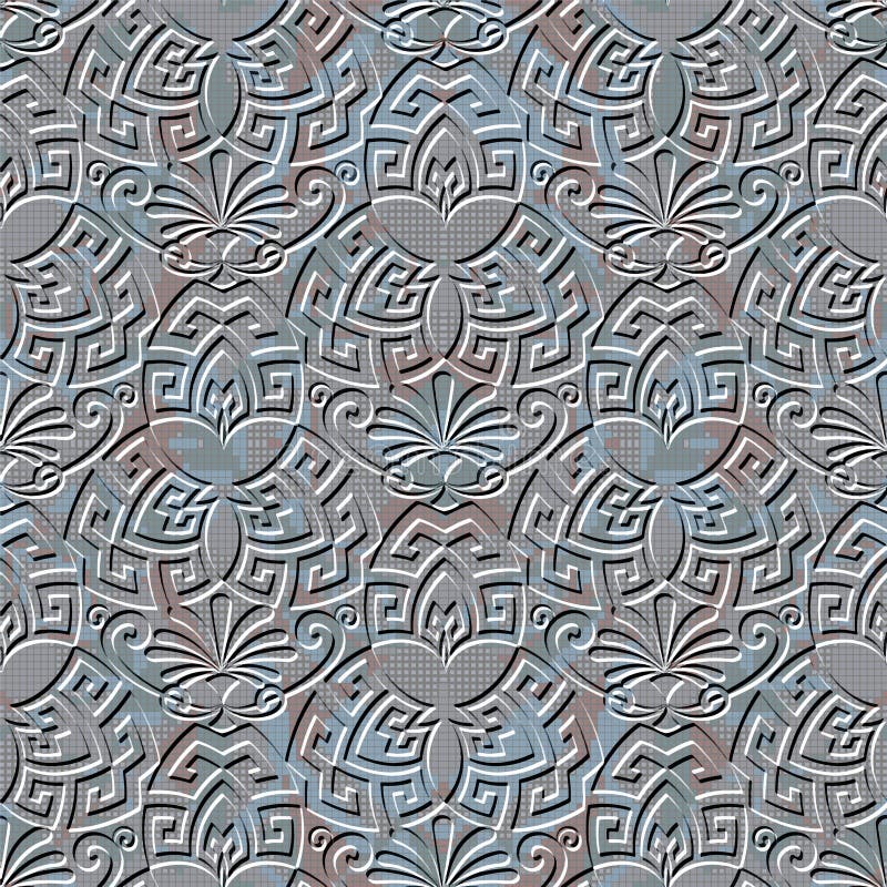 Greek Textured 3d Seamless Pattern. White Embossed Floral Grunge ...