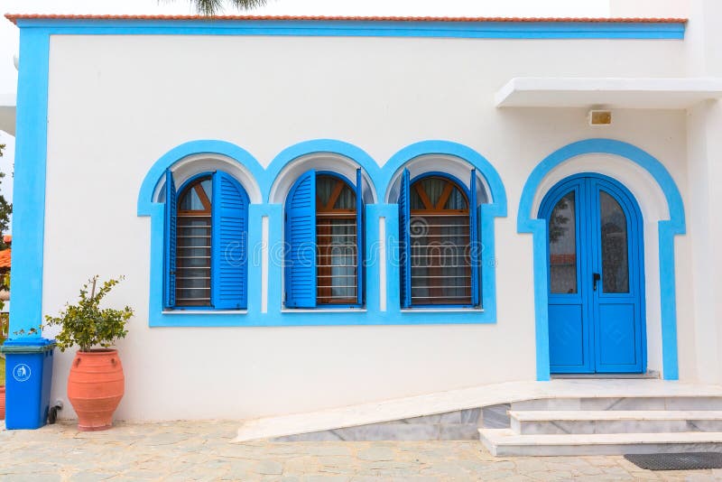 Greek Traditional White and Blue Windows Stock Photo - Image of ...