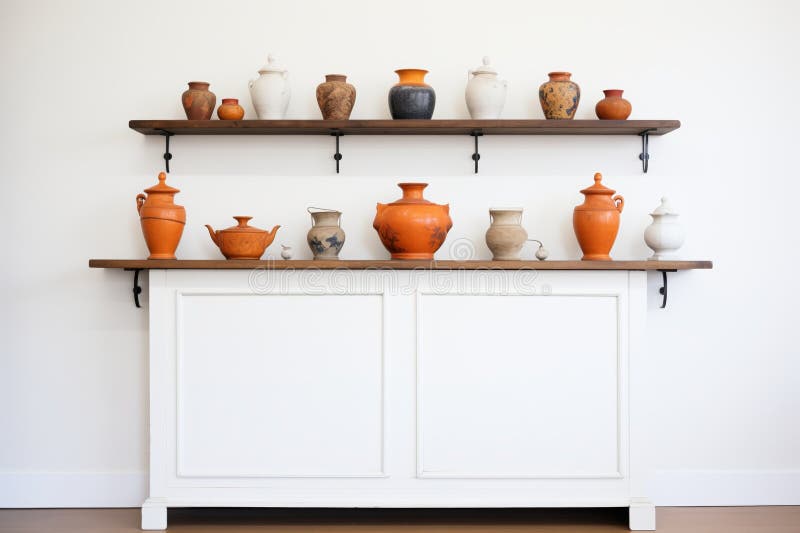 Greek Urns on a Shelf Against a White Wall Stock Image - Image of shelf ...
