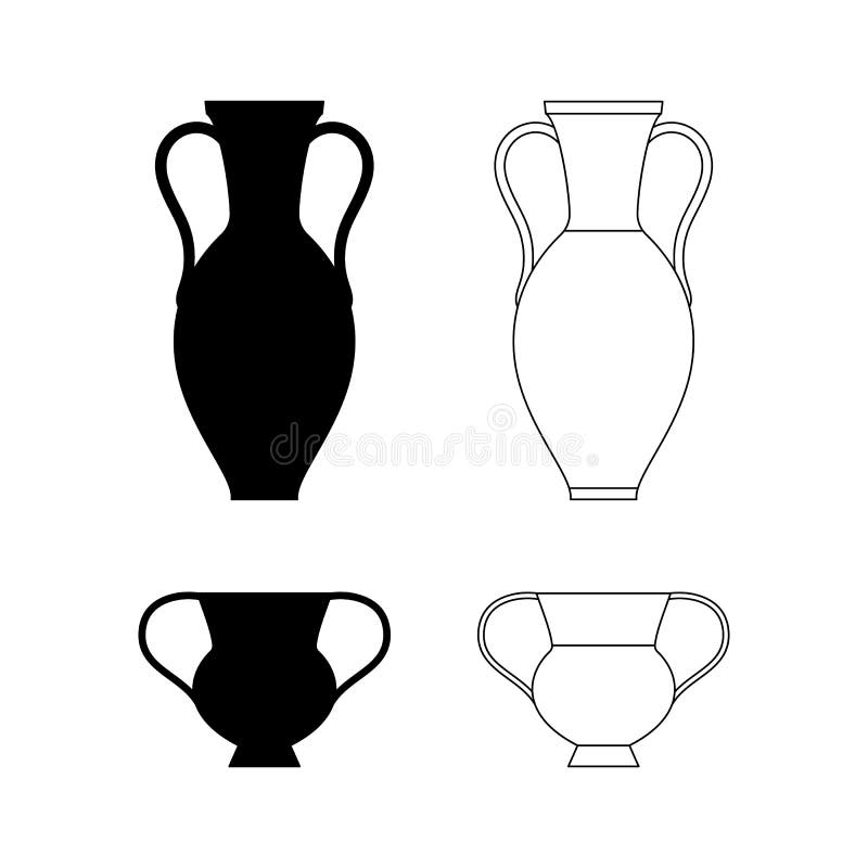 Greek Vases Black Silhouettes in a Simple Style. Vector Illustrations ...