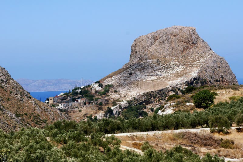 Greek Village on the Hillside Stock Image - Image of crete, water: 34584233
