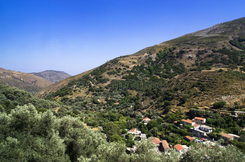 Greek Village on the Mountainside Stock Image - Image of greece, greek ...