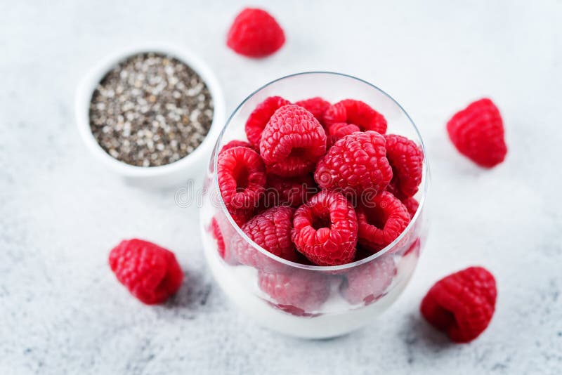 Greek Yogurt Chia Seeds Raspberry Parfait Stock Photo - Image of diet ...