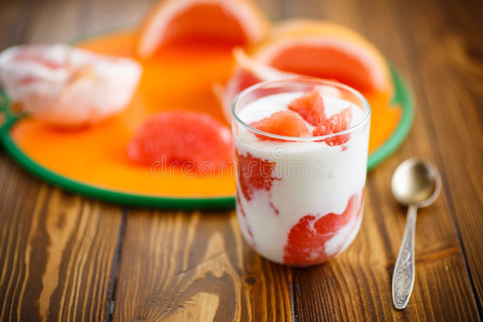 Greek Yogurt with Red Grapefruit Stock Photo - Image of bowl, dairy ...