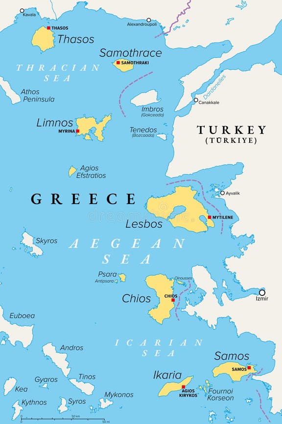 Greek North Aegean Islands, Political Map Stock Vector - Illustration ...