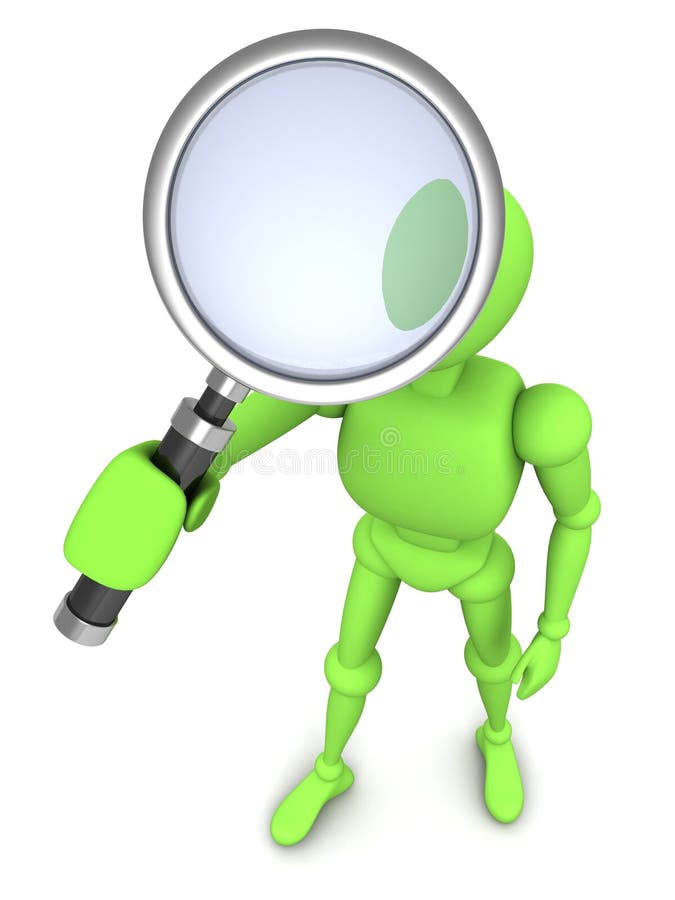 Green 3d Man Character with Magnifying Glass Stock Illustration ...