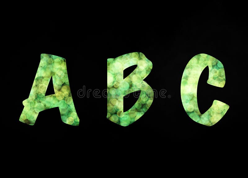Green Abstract ABC Alphabet Letters on Black Background Stock ...